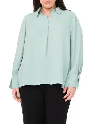 Halogen Johnny Collar Top - Aqua Maligne
