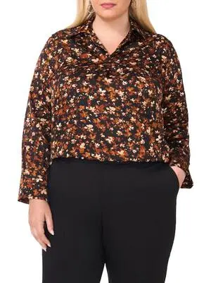 Halogen Johnny Collar Top Rich Black Print