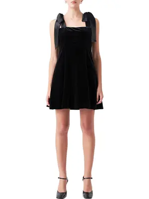 Endless Rose Tie Shoulder Velvet Minidress - Black