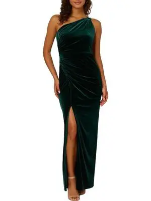 Adrianna Papell One-shoulder Velvet Gown - Emerald