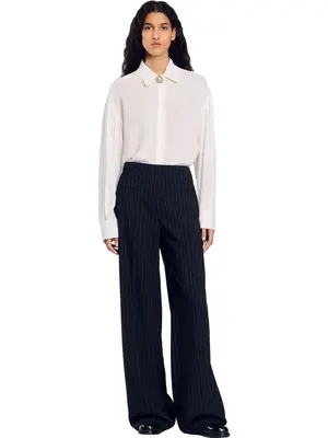 Sandro Striped Wide-leg Trousers - Black