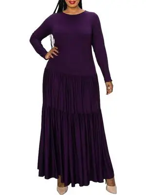 L I V D Long Sleeve Maxi Dress - Eggplant