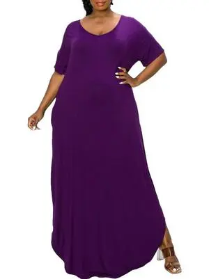 L I V D L I V D Short Sleeve Jersey Maxi Dress Eggplant