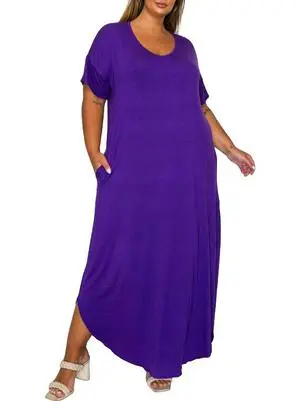 L I V D Short Sleeve Jersey Maxi Dress - Purple