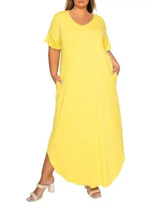 L I V D Short Sleeve Jersey Maxi Dress - Yellow