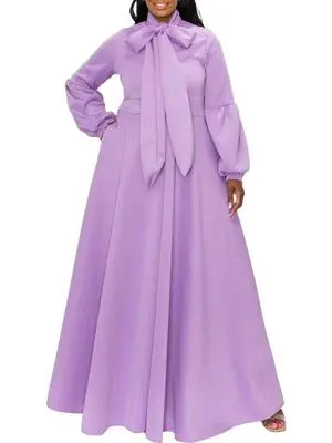 L I V D Bella Donna Long Sleeve Ribbon Tie Maxi Dress - Lilac