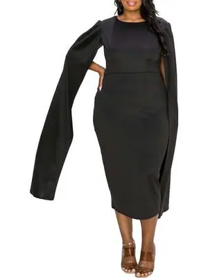 L I V D Naomi Cape Sleeve Midi Dress - Black