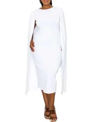 L I V D Naomi Cape Sleeve Midi Dress - White
