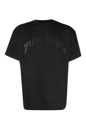 Palm Angels Glittered Logo Classic Tee Shirt - Black