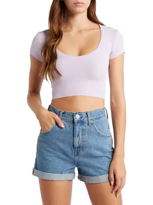 FLORENCE BY MILLS Florence By Mills Softie Rib Short Sleeve Crop Top Soft Millie Lavender