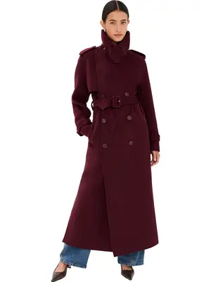 Simkhai SIMKHAI Rumi Belted Long Coat Oxblood