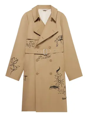 1989 STUDIO Embroidered Scribble Trench Coat - Beige