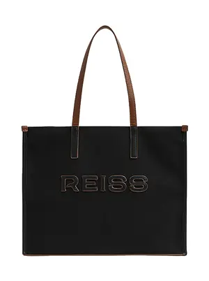 REISS Brand Appliqué Canvas Tote Bag - Black