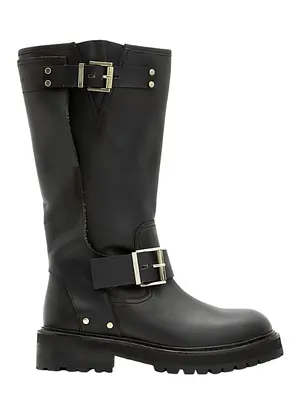 ALLSAINTS Tay Buckled Leather Knee-high Boots - Black/warm Bra