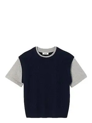 Sandro Layered Short-sleeve Knitted Jumper - Navy / Grey