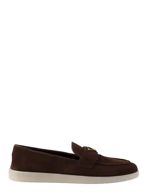 Prada Logo-embellished Suede Loafers - Brown