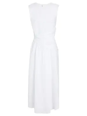 FRAME Draped Textured-cotton Midi Dress - White