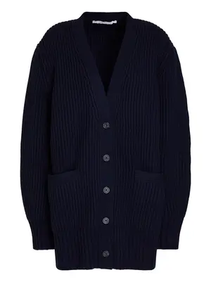 Another Tomorrow Ribbed Cashmere And Wool-blend Cardigan - Navy