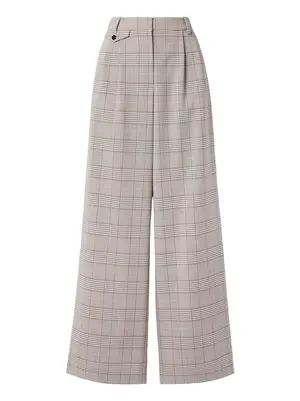 CO Co Pleated Checked Twill Wide-Leg Pants