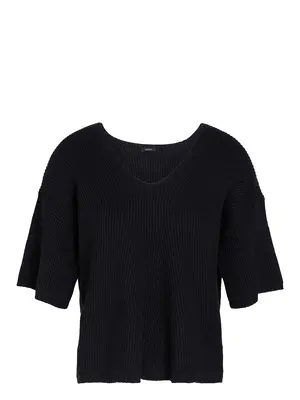 JOSEPH Ribbed Linen-blend Top - Black