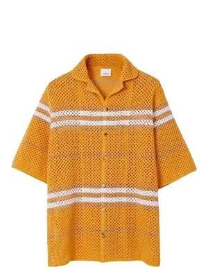 Burberry Stripe Pointelle Knit Oversized Shirt - Orange