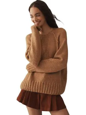 Anthropologie Chunky Crew-Neck Sweater Camel