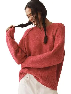 Anthropologie Chunky Crew-Neck Sweater Raspberry