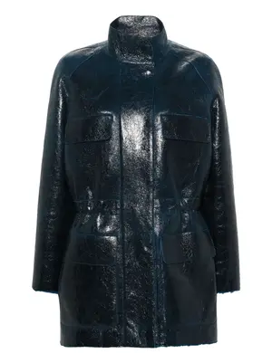 Fendi Crinkled Leather Coat - Blue