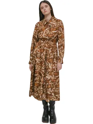 Rosetta Getty Pleated Abstract Horses Shirtdress - Brown