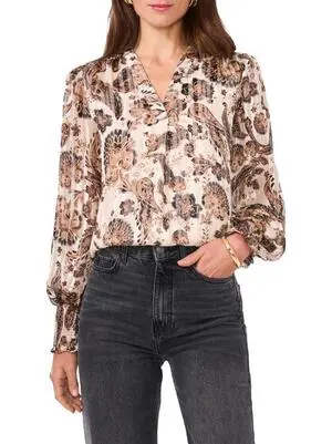 VINCE CAMUTO Vince Camuto Metallic Stripe Paisley Ruffle Sleeve Top