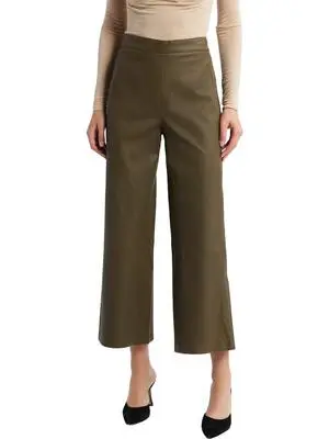 FRAME Crop Wide Leg Leather Pants - Rich Military