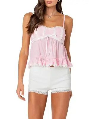 EDIKTED Lace Trim Babydoll Camisole - Pink