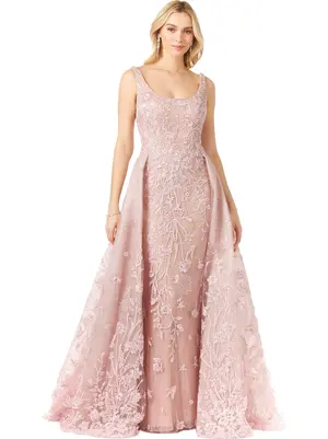 LARA NEW YORK Overskirt Lace Fitted Gown - Dustypurple