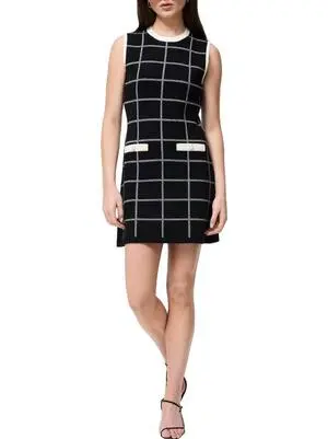 French Connection Check Sleeveless Sweater Mini Dress - Black/porcelain Cream