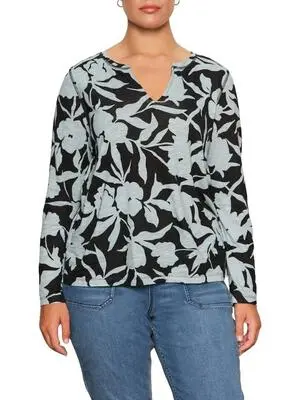 Sanctuary Notch Print Long Sleeve T-shirt - Black/sky Gray Floral