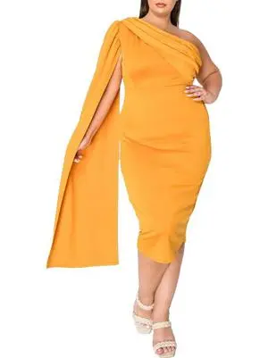 L I V D Spade One-shoulder Cape Midi Dress - Mustard