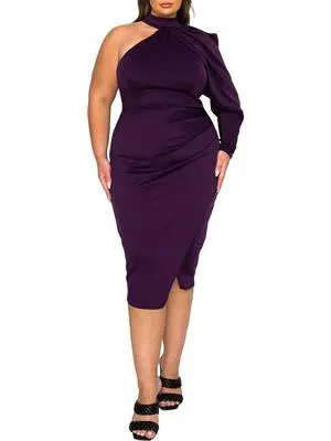 L I V D Gigi One-shoulder Midi Dress - Dark Eggplant