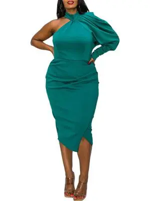 L I V D Gigi One-shoulder Midi Dress - Emerald