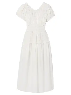 DÔEN Leanne Shirred Cotton-voile Midi Dress - White