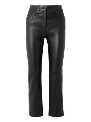 JOSEPH Duke Cropped Flare Leather Pants - Black