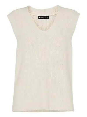 Whistles V-neck Cotton-blend Tank - Cream