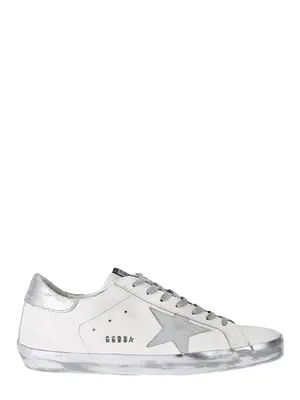 GOLDEN GOOSE Super-Star Logo-Embellished Leather Low-Top Trainers Silver Com