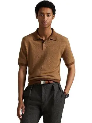 Polo Ralph Lauren Wool Herringbone Regular Fit Polo Sweater - Camel