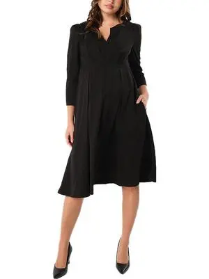 MARION Maternity & Nursing Midi Tea Dress - Black