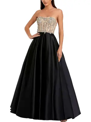 Mac Duggal Strapless Embellished Bustier Ball Gown - Black