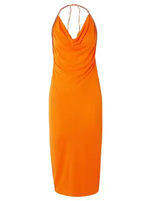 DION LEE Barball Open-back Beaded Mesh Midi Dress - Orange