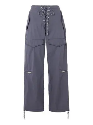 DION LEE Lace-up Wide-leg Twill Pants - Gray