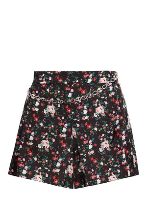 Rabanne Chain-embellished Floral-print Crepe De Chine Shorts - Black