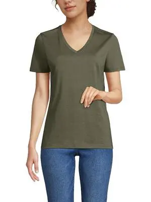 LANDS' END Supima Cotton V-neck T-shirt - Soft Olive Drab