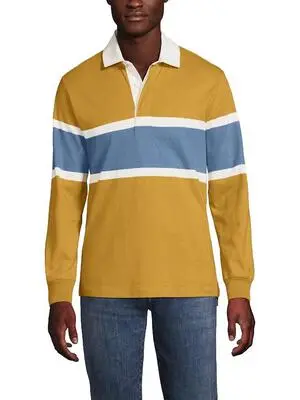 LANDS' END Long Sleeve Rugby Shirt - Dijon Gold/blue Stripe